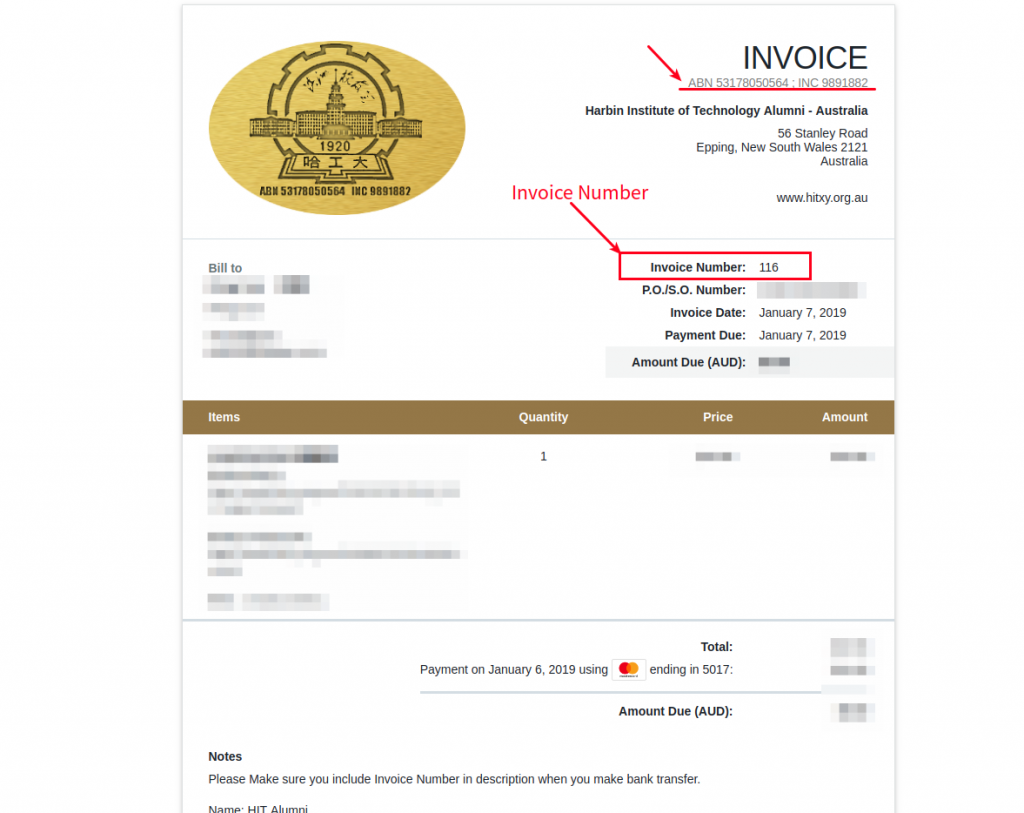 About Invoices – 哈工大澳洲校友会